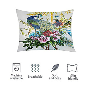 Satin Pillowcase for Hair and Skin, Classical Flower Peacock Silk Pillowcase Standard Size Silky Pillowcases with Zipper Slip Cooling Satin Pillow Cases Pillow Cover (20x26 Inches)