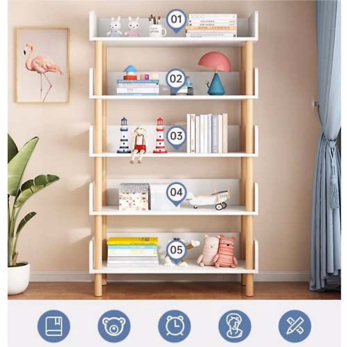 Gdrasuya10 5 Tier Tall White Bookshelf Bookcase, Free Standing Bookshelf Bookcase Open Book Shelves Modern Bookcase Display Storage Organizer for Bedroom Living Room