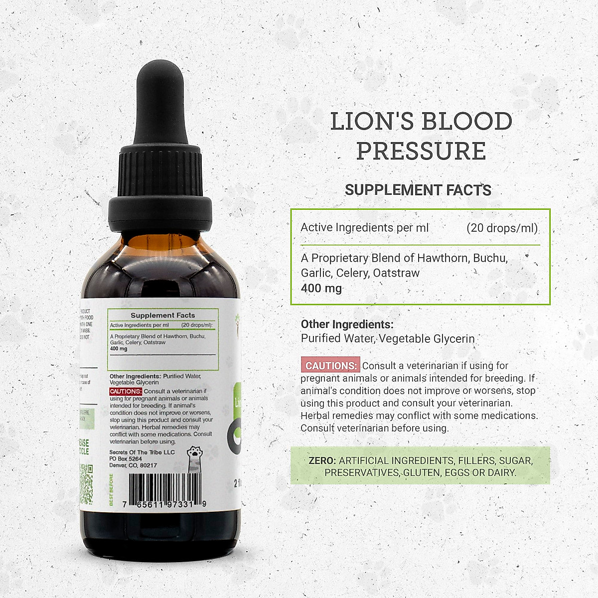 Lion's Blood Pressure | Natural Herbal Dietary Supplement for Cats | Healthy Blood Pressure Support in Cats | Alcohol-Free Extract, Hawthorn, Buchu, Garlic, Celery 2 oz