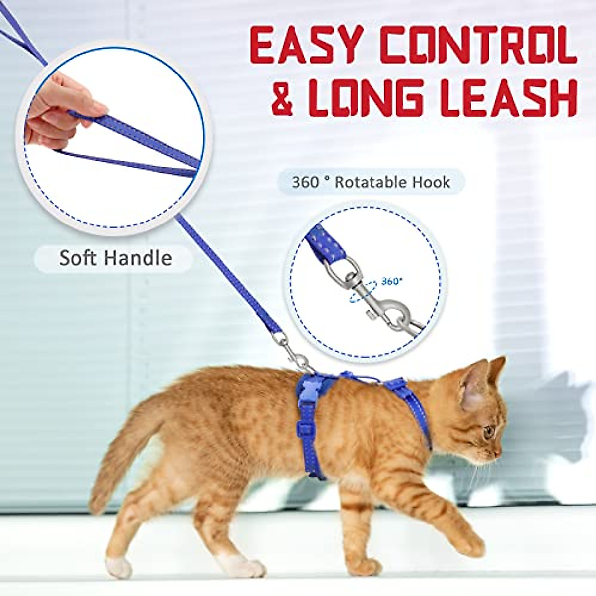 Supet Cat Harness and Leash for Walking Escape Proof, Adjustable Harness for Cats, Easy Control Small Cat Harness for Medium Large Kitten and Dogs