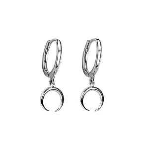 Tiny Moon Dangle Hoop Earrings for Women Girls S925 Sterling Silver Charms Hoops Crescent Half Moon Horn Drop Tiny Cuff Cartilage Helix Minimalist Polished Earrings Fashion Jewelry (Silver)