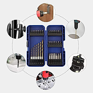 COMOWARE Impact Screwdriver Bit Set with Titanium Drill Bits - Quick Release Twist Drill Bit Set with Tough Case, Impact Driver Bit Set Total 35Pcs