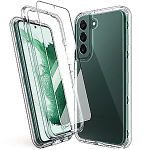 KIOMY Clear Shockproof Case for Samsung Galaxy S22 5G with 2 Packs Tempered Glass Screen Protectors, 3 Layers in 1 Full Body Protection Hard PC Back and Front Cover with Flexible TPU Bumper Shell