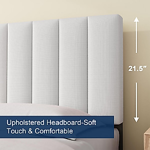 Molblly King Size Bed Frame Upholstered Platform with Headboard and Strong Wooden Slats,Mattress Foundation,Non-Slip,No Box Spring Needed, Easy Assembly, White