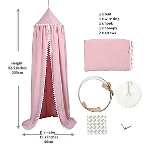 Uaugh Crib Canopy, Princess Bed Canopy for Kids Baby Bed, Round Dome Kids Castle Game Tent and Perfect House Decoration (Pink)