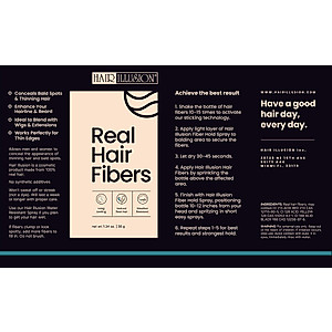 Hair Illusion Black Real Hair Fibers for Thinning Hair - 100% Natural Texture, Non Synthetic Hair Fibers - Bald Spot Cover Up for Women & Men - 38 Gram