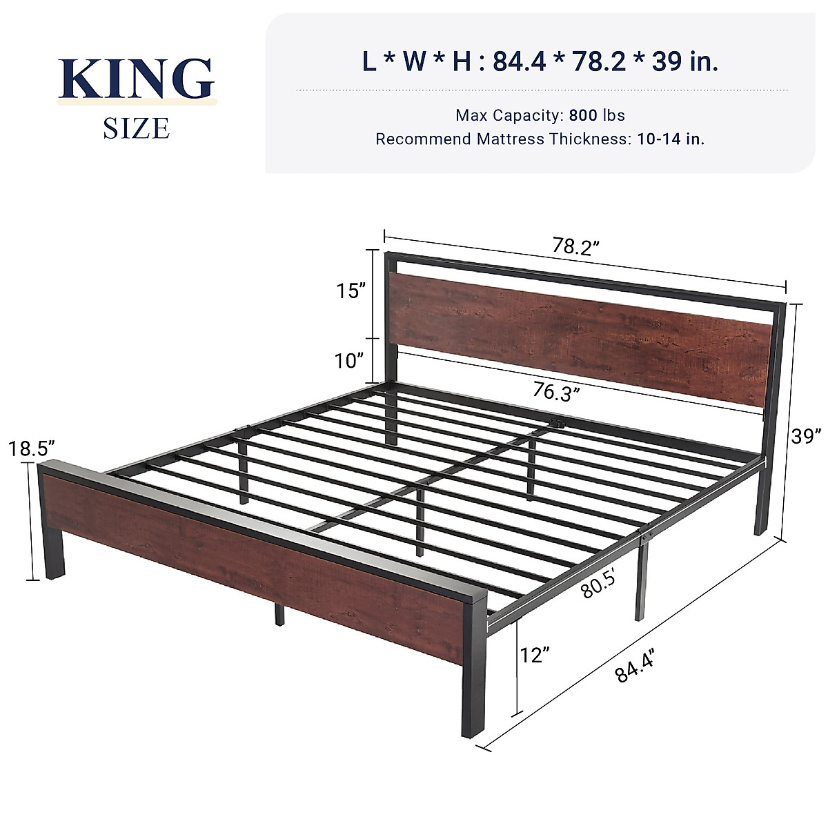 Allewie King Size Platform Bed Frame with Wooden Headboard and Footboard, Heavy Duty 12 Metal Slats Support, No Box Spring Needed, Under-Bed Storage, Non-Slip Without Noise, Mahogany
