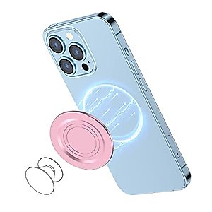AUROX Compatible with MagSafe Base for iPhone 14 13 12 Magnetic Base Plate【Base Only】 Intended for Pop Socket Grip and Phone Ring Holder【Removable Wireless Charging】(Pink)