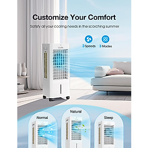 Grelife Portable Evaporative Air Cooler, 3-IN-1 Air Cooler Cooling Fan with Remote Control, 12H Timer, 4 Ice Packs, 1.58Gal Water Tank, 3 Modes, 3 Speeds, Personal Swamp Cooler for Bedroom(BLACK)