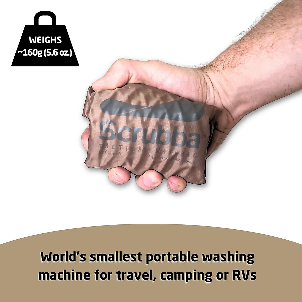 Scrubba Tactical Wash Bag Portable Washing Machine - Lightweight Manual Washing Machine for Travel, Camping, Laundry, Clothes - Camping Accessories, Gift - use with Laundry Detergent/Sheets - 5.6 oz.