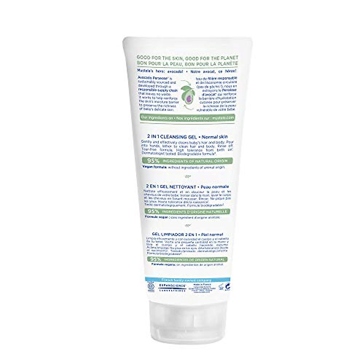 Mustela Baby 2-in-1 Cleansing Gel - Baby Body & Hair Cleanser - with Natural Avocado - Biodegradable Formula & Tear-Free - 6.76 fl. oz. (Pack of 1)