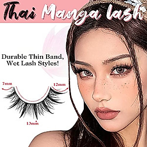 Manga Lashes Natural Look False Eyelashes 3D Spiky Wispy Eyelashes Thai Anime Lashes Asian Volume Fake Eyelashes Cosplay False Lashes 7 Pairs by TOOCHUNAG