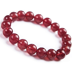 DUOVEKT 11mm Genuine Natural Strawberry Quartz Crystal Bracelet Red Round Beads Gemstone for Women Men Anniversary Party Love Gift Fashion Bracelet AAAA