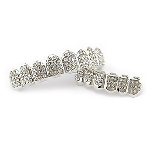 Gold Teeth Grillz for Men Grills for Your Teeth Women 18K Plated Iced Out Diamond Poker Heart CZ Top and Bottom Grill Set Hip Hop Rapper