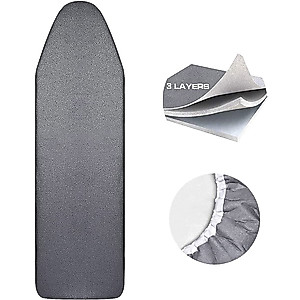 Ironing Board Cover,Extra Thick Heavy Duty Ironing Board Cover and Pad,Iron Board Cover,Ironing Board Covers,Iron Cover Replacement Ironing Board Cover Durable Foam 3 Layers,Easy-Fit,100% Cotton,Gray