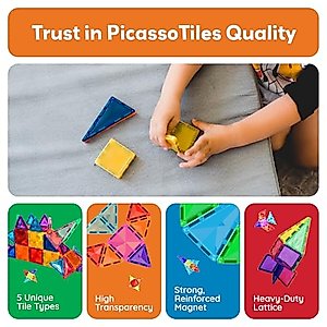 PicassoTiles 60 Piece Magnetic Building Block Mini Diamond Series Travel Size On-The-Go Construction Toy Set STEM Learning Kit Educational Playset Child Brain Development Stacking Blocks PTM60