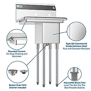 KoolMore 1 Compartment Stainless Steel Commercial Kitchen Prep & Utility Sink with Drainboard - Bowl Size 10" x 14" X 10"