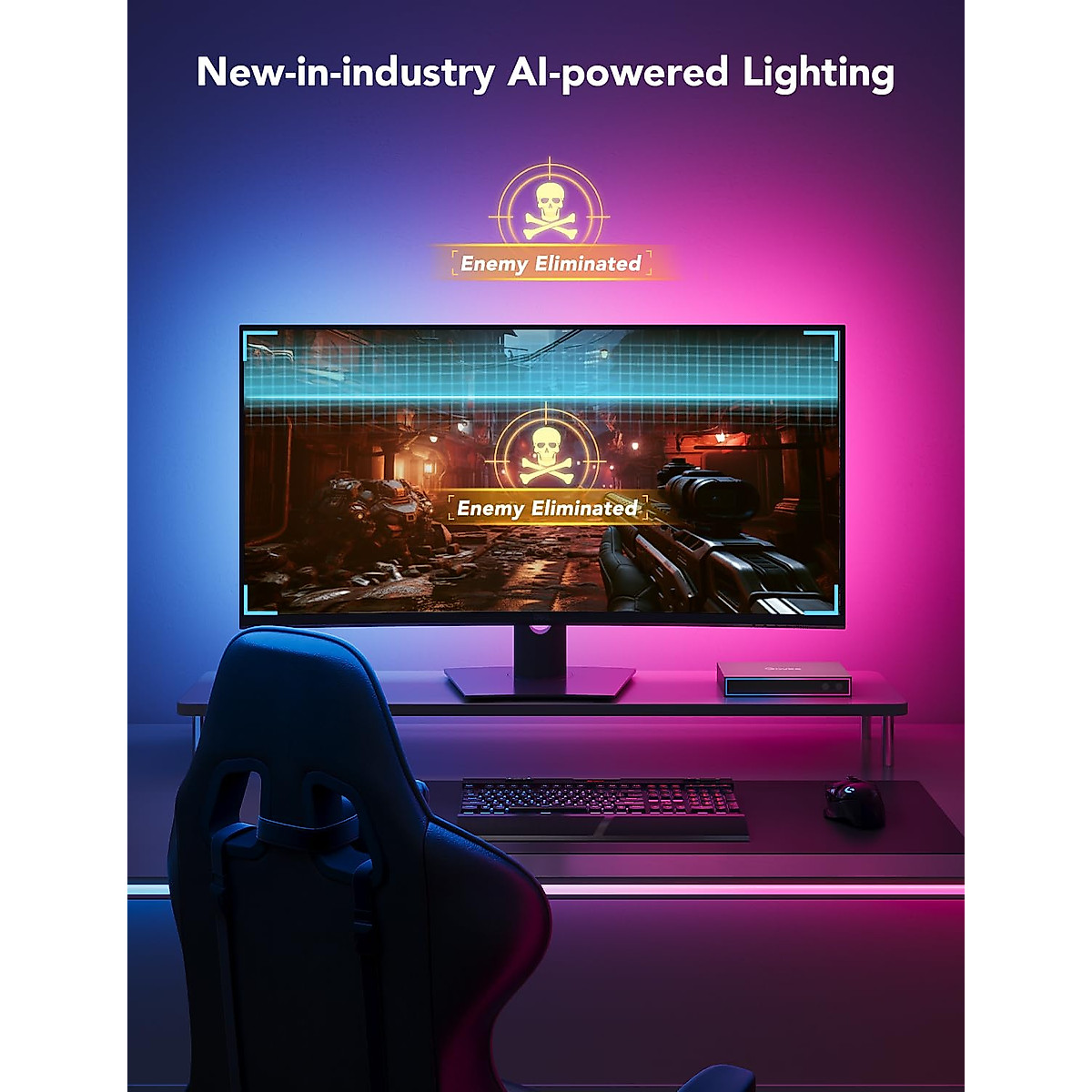 Govee RGBIC 3D Wall Light Glide, AI Sync Box with Monitor Backlight