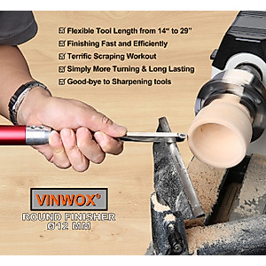 VINWOX 8 PCS Carbide Wood Lathe Turning Tool Set, Carbide Lathe Turning Tool, Including Swan Neck Hollower, Rougher, Finisher, Detailer, Pen Turning tools, Aluminum Alloy Handles from 14" to 29"