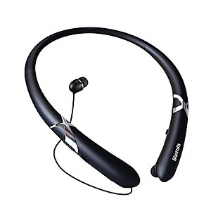 Bluenin Bluetooth Headphones, Bluetooth Neckband Wireless Headphones Bluetooth 5.0 Retractable Earbuds Stereo Headset CVC 8.0 Noise Cancelling Call Vibrate Alert Earphones with Mic (Black)