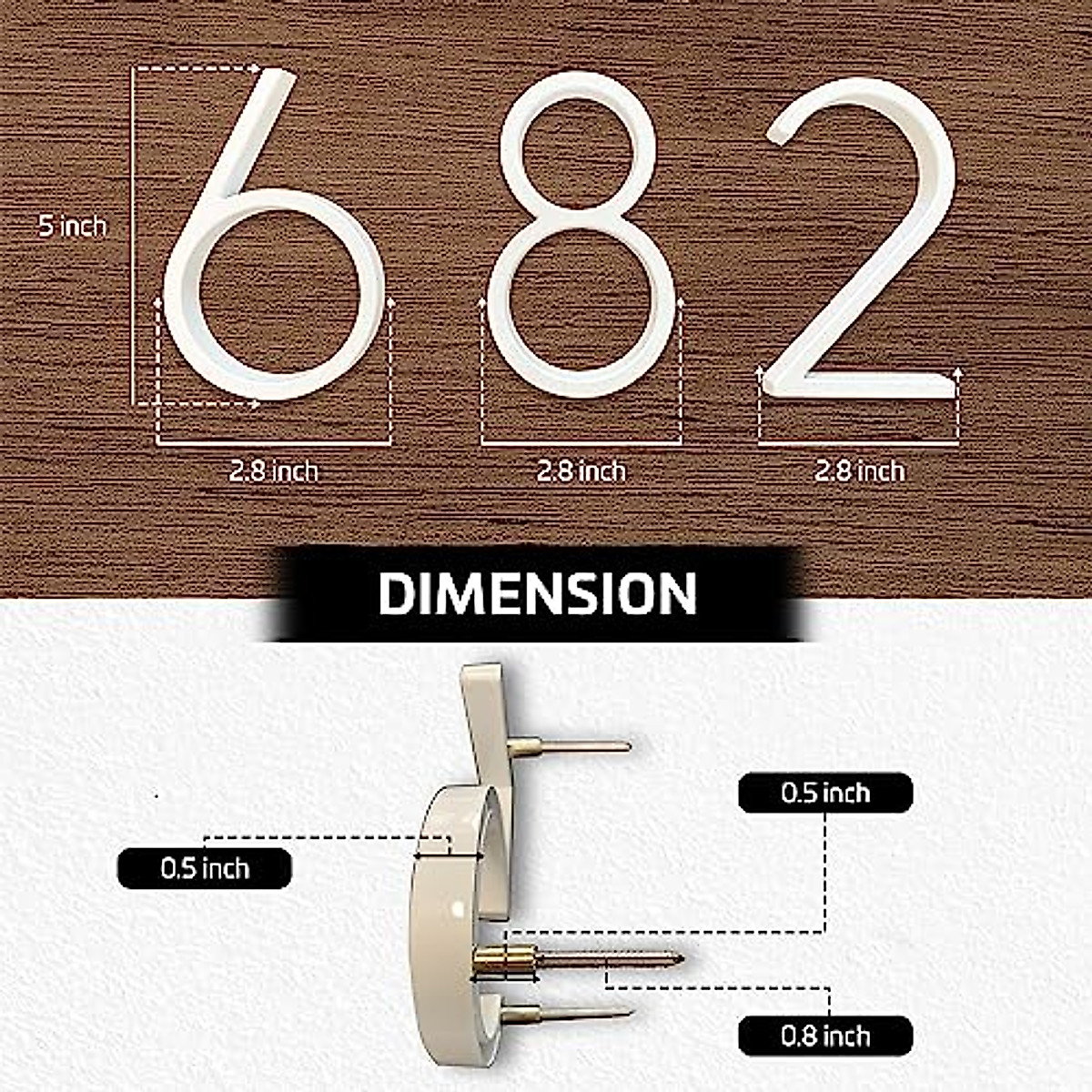 House Numbers (White) - 5 Inch Height Modern House Numbers for Outside Door Plaque Address Number with Floating Mount (6)