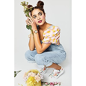 Citizen Eco-Drive Ladies' Disney Minnie Mouse Gardening Watch, Gold Tone with Coral Strap, Floral, 3-Hand Date, 36mm (Model: FE6087-04W)