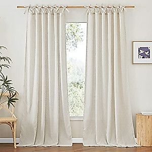 NICETOWN Thick Linen Curtains 84 inch Length 2 Panels Set, Tie Top Light Filtering Curtains Semitransparent Linen Burlap Drapes Privacy for Bedroom/Princess Room, W52 x L84, Natural