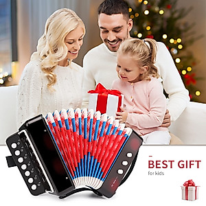 Button Accordion 10 Keys Control Accordion include 3 Air Valve Easy to Play Lightweight Environmentally-friendly Kid Instrument for Early Childhood Development (Black)