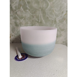 432Hz Morganite + Emerald +Obsidian Gemstone Fusion Crystal Singing Bowl C Root Chakra 14 inch with Free Suede Striker and O ring Rubber Mallet