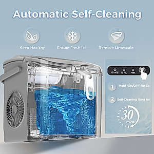 Ice Maker Countertop Portable Compact Small Mini Bullet Ice Machine with Self-Cleaning,9 Bullet Ice Cubes in 6 Mins,26Lbs/24H, Bullet Ice Maker with Scoop and Basket for Home Indoor Outdoor Camping