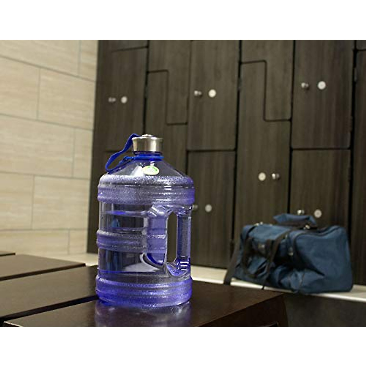 New Wave Enviro Iconic 1 Gallon BPA Free Water Bottle (Round), Built in Handle and Stainless Steel Cap, 1 Gallon Capacity Bottle, Faint Blue