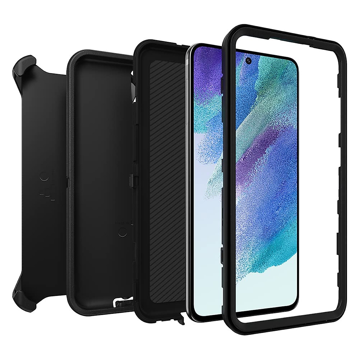 OtterBox Galaxy S21 FE 5G (Only) Defender Series Case - BLACK, rugged & durable, with port protection, includes holster clip kickstand