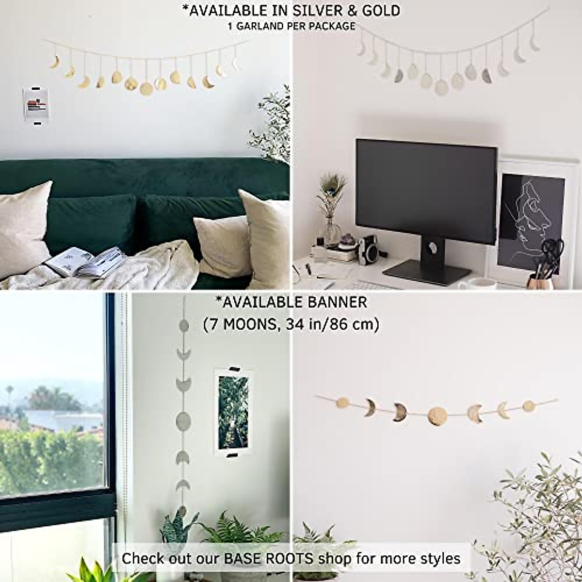 Moon Phase Wall Hanging, Handmade Hammered Gold Metal 13 Moons 36" Garland, Phases of the Moon, Celestial Lunar Art, Bohemian Aesthetic Christmas Boho Decor for Bedroom Home Dorm Living Room Girl Gift