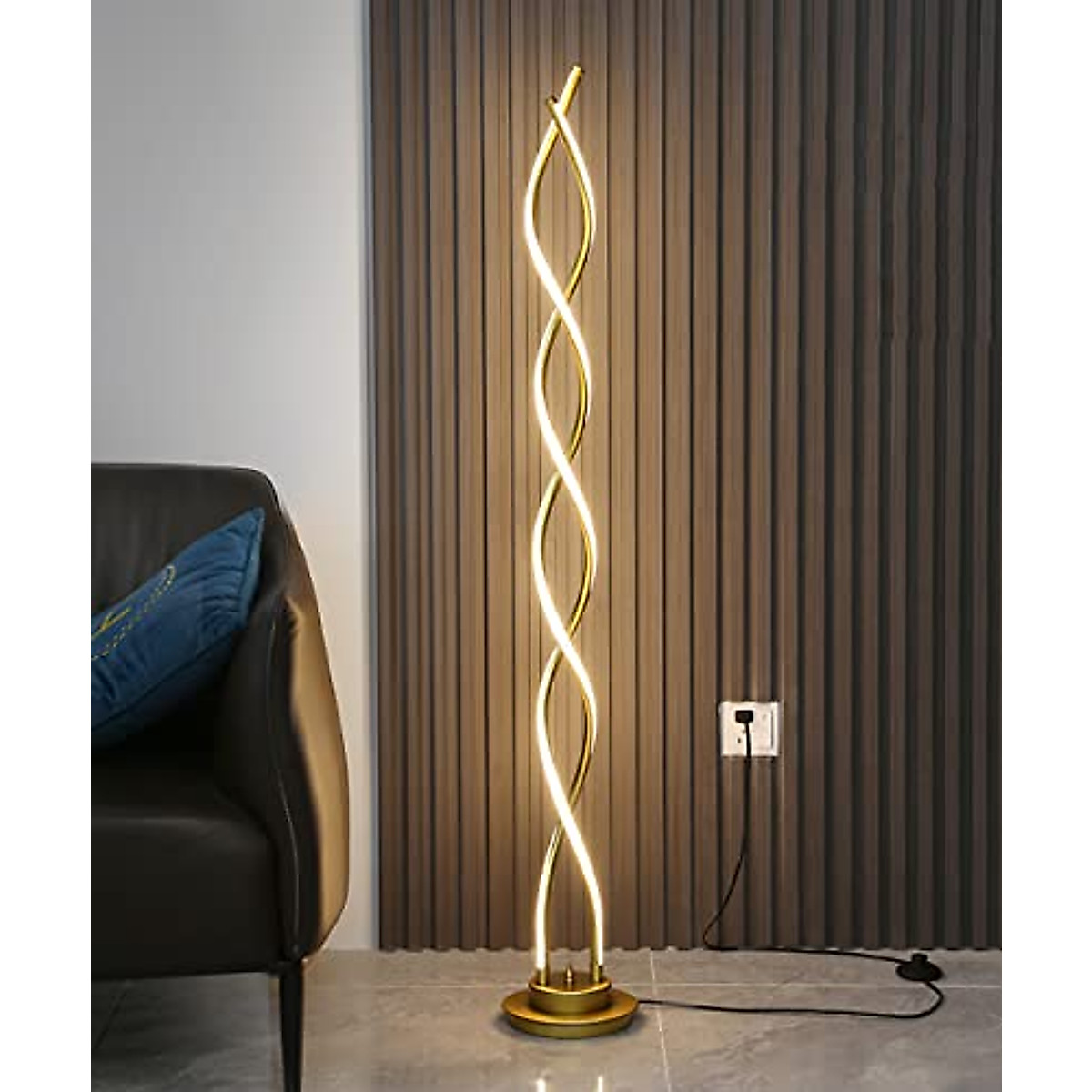 Aanyhoh LED Spiral Floor Lamp with Remote Control 30W Dimmable Modern Metal Twist Standing Pole Lamp 3 Color Temperatures Adjustable Corner Floor Lamp Tall Living Rooms, Bedroom and Offices