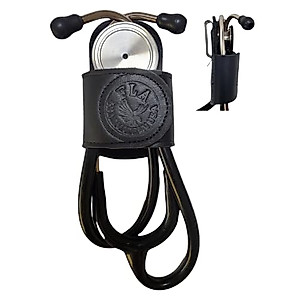 Stethoscope Holder pro with Clip,Handmade in USA Genuine Leather .Perfect for Physicians, Nurses, EMT, Medical Nursing Student. No More Neck Carrying, Work with Comfort (BLACK 1)