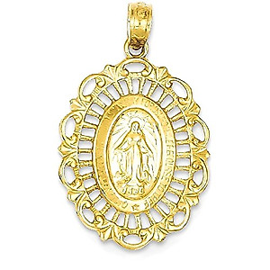 IceCarats 14K Yellow Gold Oval Our Lady of Miraculous Medal Blessed Virgin Mary Necklace Charm Pendant 26.2mm x 15.6mm Only