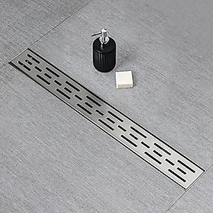 SaniteModar Linear Shower Drain, High Water Flow Removable Grate Shower Drain 24 inch, Brushed 304 Stainless Steel Linear Drain with Hair Strainer, Adjustable Leveling Feet