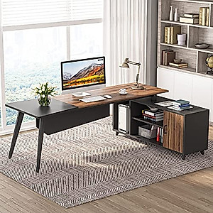 Tribesigns L-Shaped Computer Desk with File Cabinet, 78.74 Inch Large Executive Office Desk with Shelves, Industrial Business Furniture Desk Workstation for Home Office (Rustic Brown)