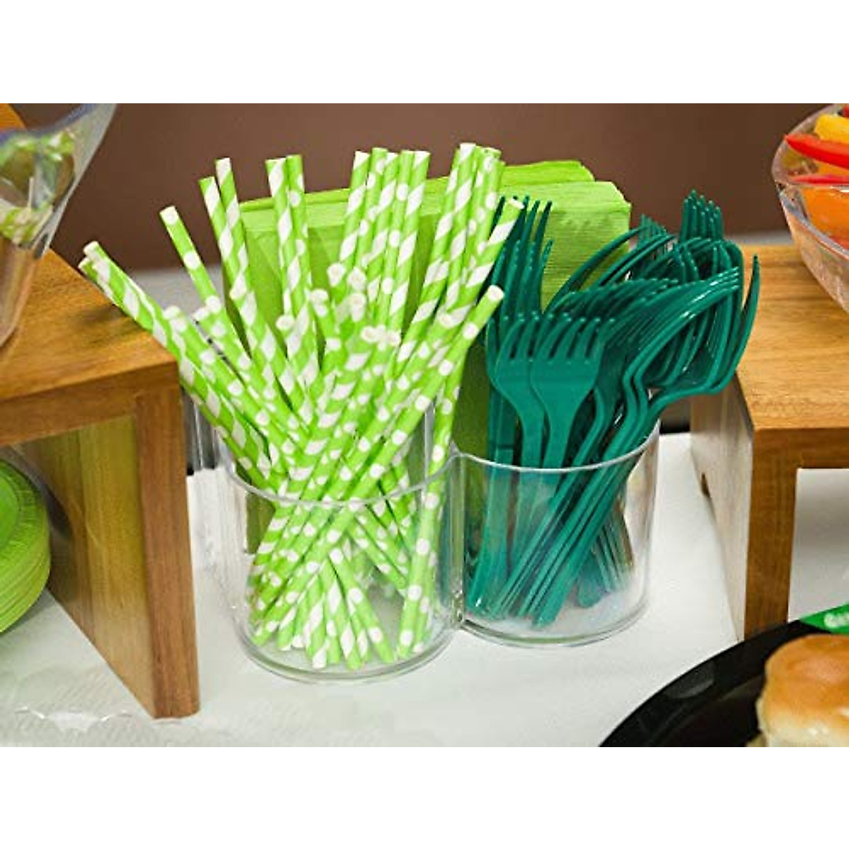 5 Compartment Classic Acrylic Napkin Holder with Cutlery Organizer Caddy Bin, For Spoons, Forks, Knives & Cups Divided Storage!