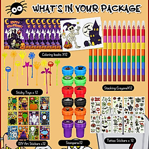 Cinrobiye 72 Pcs Halloween Party Favors，Halloween Coloring Books Tattoo DIY Sticker Stampers Bulk Trick or Treat Goodie Bags Fillers Stuffer Classroom Reward Activity Supplies