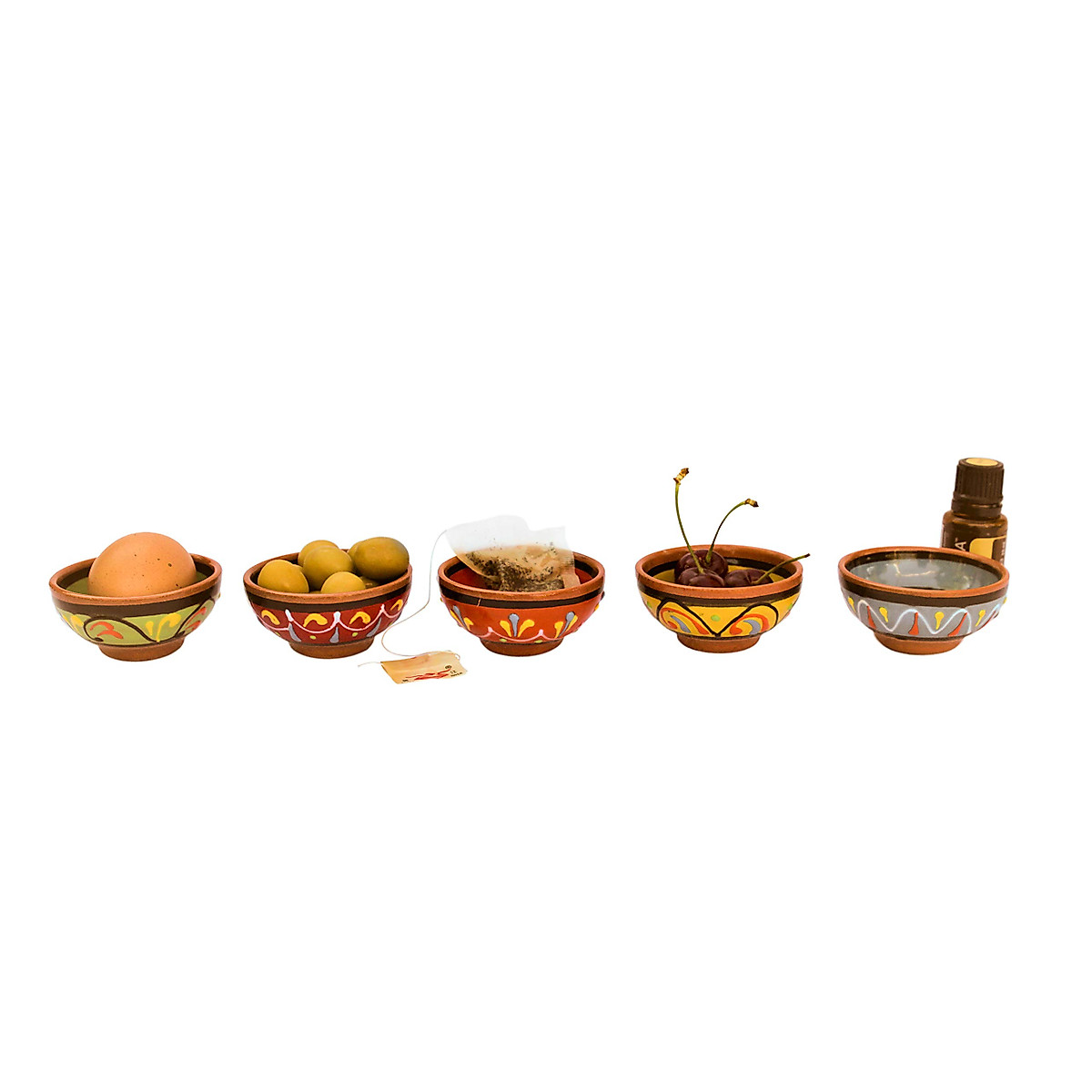Cactus Canyon Ceramics Spanish Terracotta 5-Piece Tiny Super Small Mini-Bowl (Pinch Bowls) Set, Multicolor
