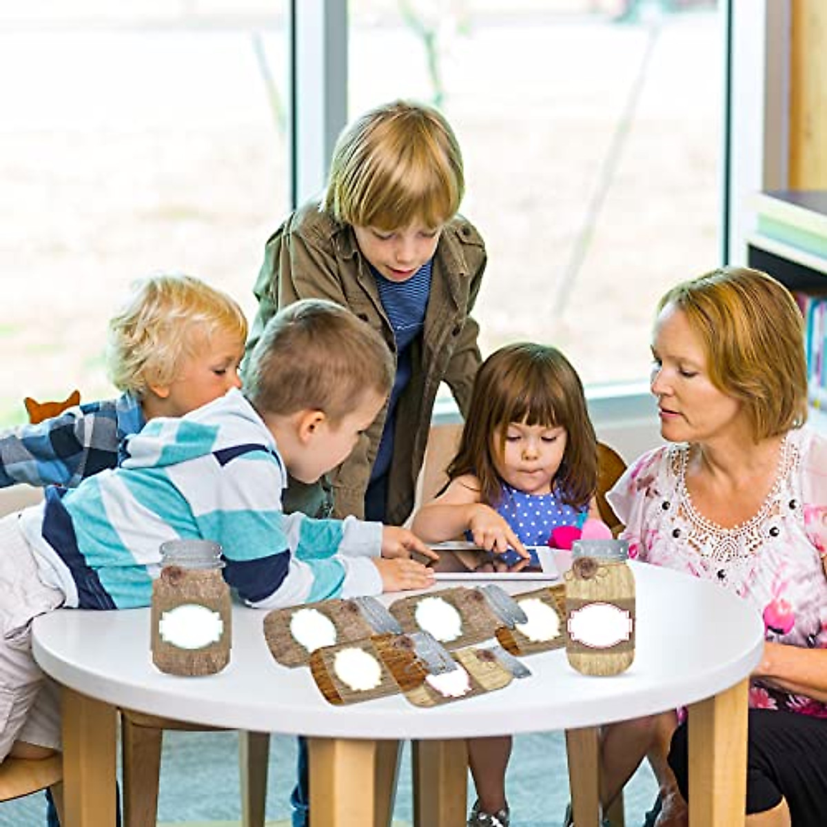 48 Pieces Mason Jar Farmhouse Name Tags Mason Jar Cutouts Paper Shabby Rustic Farm Classroom Decor for Bulletin Board School Wall Desks Student Teacher Cubby Classroom Decoration