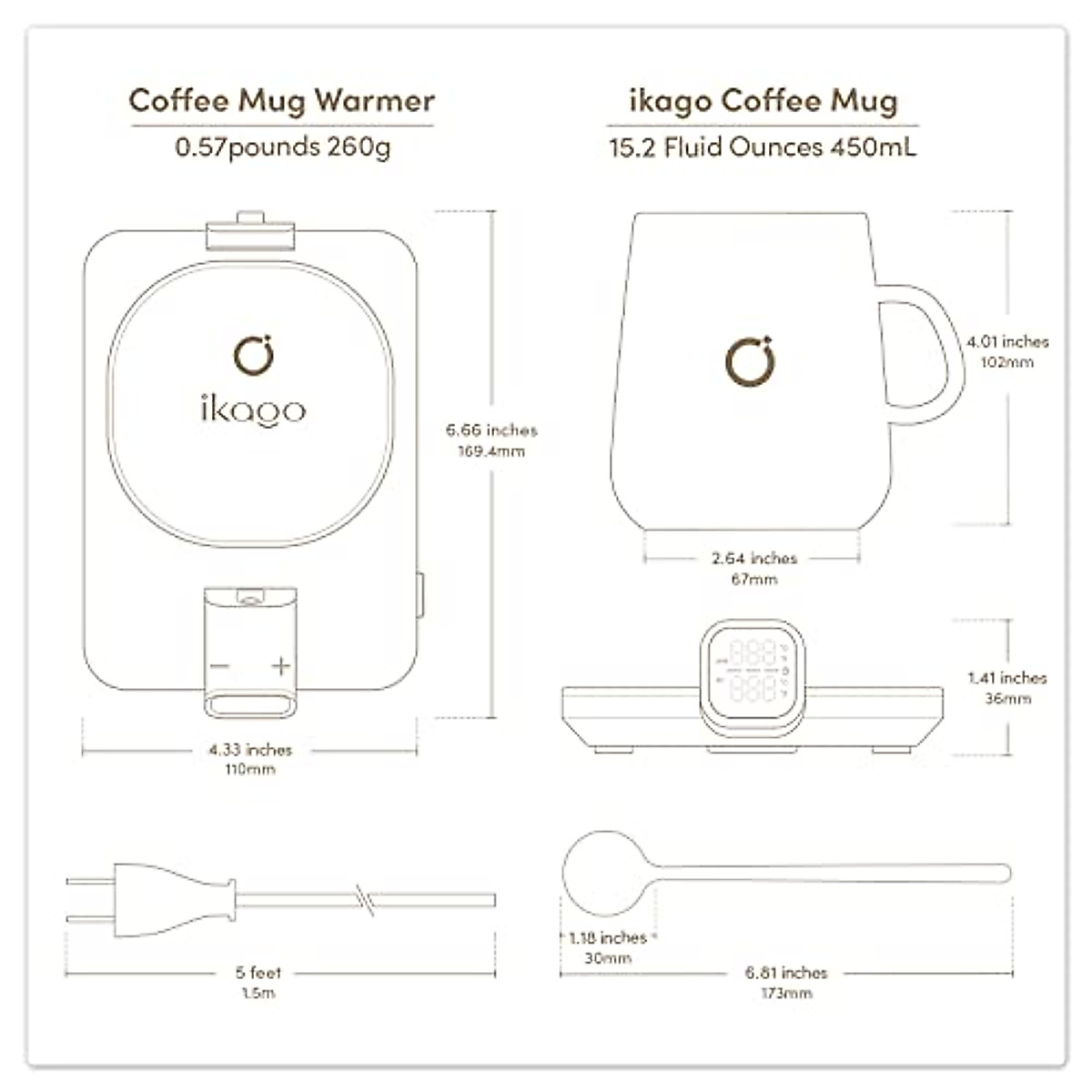 ikago Smart Mug Warmer & Mug Set - Upgraded Coffee Warmer, 1°F Precise Temperature Control Mug Warmer for Desk, Heated Coffee Mug with Auto Shut Off, Birthday Gifts for Women and Men