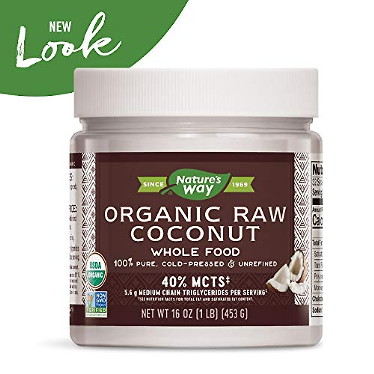 Nature's Way Organic Raw Coconut Whole Food, 5.6 g MCTs per serving, Unrefined, Cold Pressed, 16 oz.