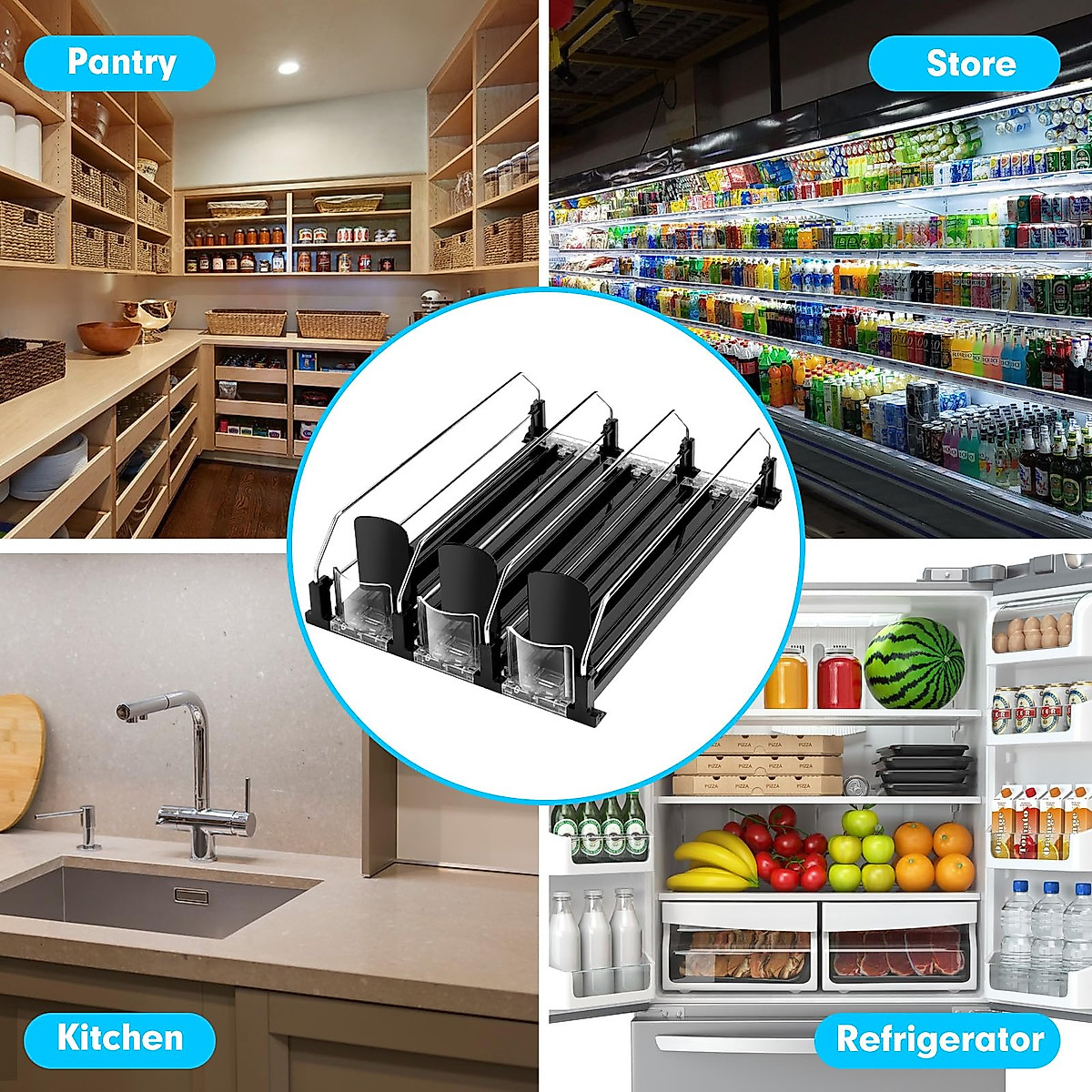 BingoHive Automatic Soda Can Organizer for Refrigerator Can Dispenser for Beer Soda Seltzer Drink Pop Can Soda Organizer for Refrigerator 12 Standard Size 11.15oz 12oz 16oz 16.9oz Cans Holder Storage