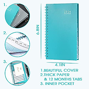 2023-2024 Pocket Planner/Calendar - Weekly & Monthly Pocket Planner, JULY 2023 - JUNE 2024, 6.8" x 4.3", Strong Twin - Wire Binding, Plastic Cover, Round Corner