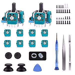 Joysticks Replacement for PS5 Controller, AOLION 3D Joystick Module Parts, 55 PCS Controller parts with 8 Potentiometer, 2 Joystick, Thumbstick, 10 Protective Ring and More black