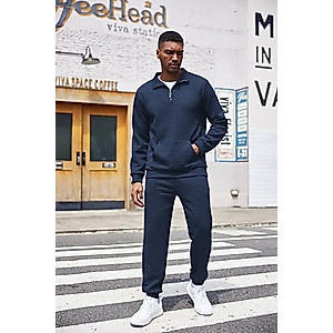 COOFANDY Men's Tracksuit 2 Piece Quarter Zip Sweatsuit Workout Plaid Jacquard Jogging Suit Set