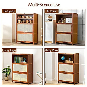 IOTXY Shoe Rack Organizer Cabinet - 7-Tier Bamboo Free Standing Shoe Storage Shelf with Flip-up Doors, for Closet, Hallway, Bedroom, Entryway, Brown