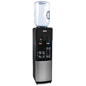 Igloo Top Loading Hot and Cold Water Dispenser - Water Cooler for 5 Gallon Bottles and 3 Gallon Bottles - Includes Child Safety Lock - Water Machine Perfect for Home, Office, & More - Black